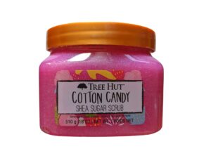 tree hut cotton candy shea sugar scrub 18 oz! formulated with real sugar, certified shea butter and strawberry extract! exfoliating body scrub that leaves skin feeling soft and smooth! (cotton candy)