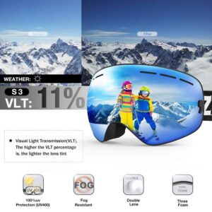 ZIONOR Adult Ski Goggles with X kids Ski Goggles