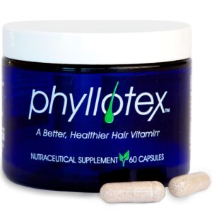 phyllotex vitamins for hair growth for women and men, scientifically proven hair supplements for visibly thicker, longer, fuller hair, all natural hair loss capsules, 1 month supply