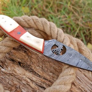 TMBrands Damascus Hunting Knife, Fixed Blade Knife, Camping Knife & Gift Knives with Rose Wood & Bone Handle & Leather Knife Sheath