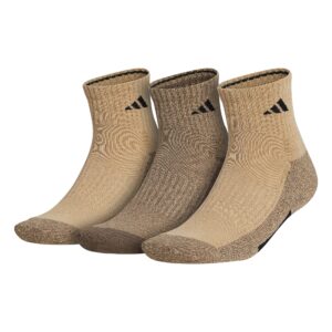 adidas men's cushioned quarter socks (3-pair), beige tone/blanch cargo/black, large