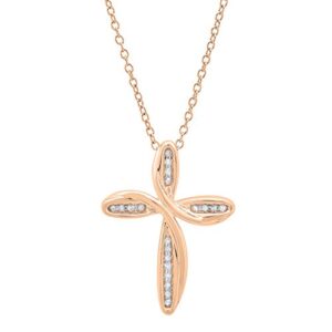 dazzlingrock collection 0.05 carat (ctw) round white diamond loop cross women pendant with 18 inch gold chain in 10k rose gold