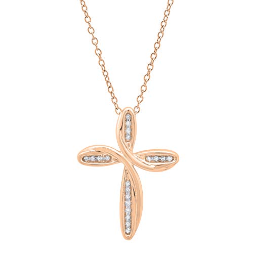 Dazzlingrock Collection 0.05 Carat (Ctw) Round White Diamond Loop Cross Women Pendant with 18 inch Gold Chain in 10K Rose Gold