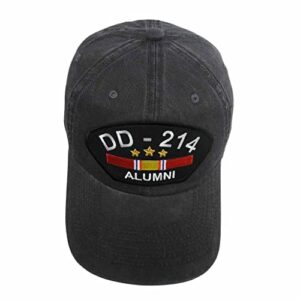 VetFriends.com US Veteran Hat with DD-214 Alumni Text and National Service Ribbon Graphic - Embroidered Adjustable Vintage Washed Gray