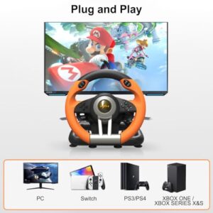 Game Racing Wheel, PXN-V3II 180°Competition Volante with Universal USB Port and with Pedal, Suitable wheel for PC, Xbox Series X|S, Xbox One PS3, PS4, Nintendo Switch - Orange