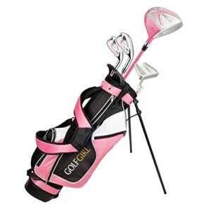 golf girl junior girls golf set v3 with pink clubs and bag, ages 4-7 (up to 4' 6), right hand