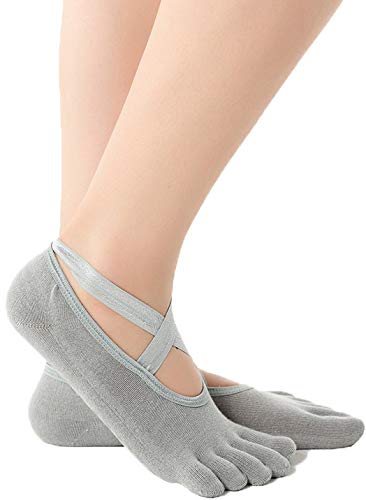 CASAGOOD Female Sports Socks Yoga Socks Women Full Toes Socks Yoga Women/Girls for Pilates, Pure Barre, Ballet, Dance, Barefoot Workout (Gray)