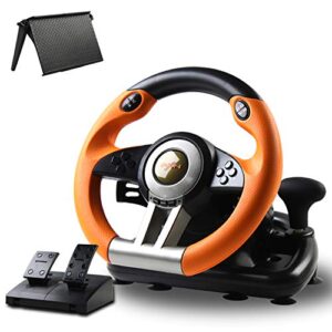 game racing wheel, pxn-v3ii 180°competition volante with universal usb port and with pedal, suitable wheel for pc, xbox series x|s, xbox one ps3, ps4, nintendo switch - orange