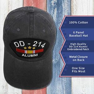 VetFriends.com US Veteran Hat with DD-214 Alumni Text and National Service Ribbon Graphic - Embroidered Adjustable Vintage Washed Gray