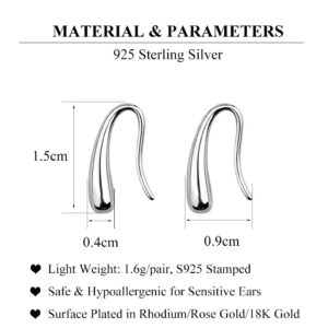 SLUYNZ 925 Sterling Silver Teardrop Earrings Drop for Women Teen Girls Waterdrop Earrings Small Hook Earrings (A-Silver)