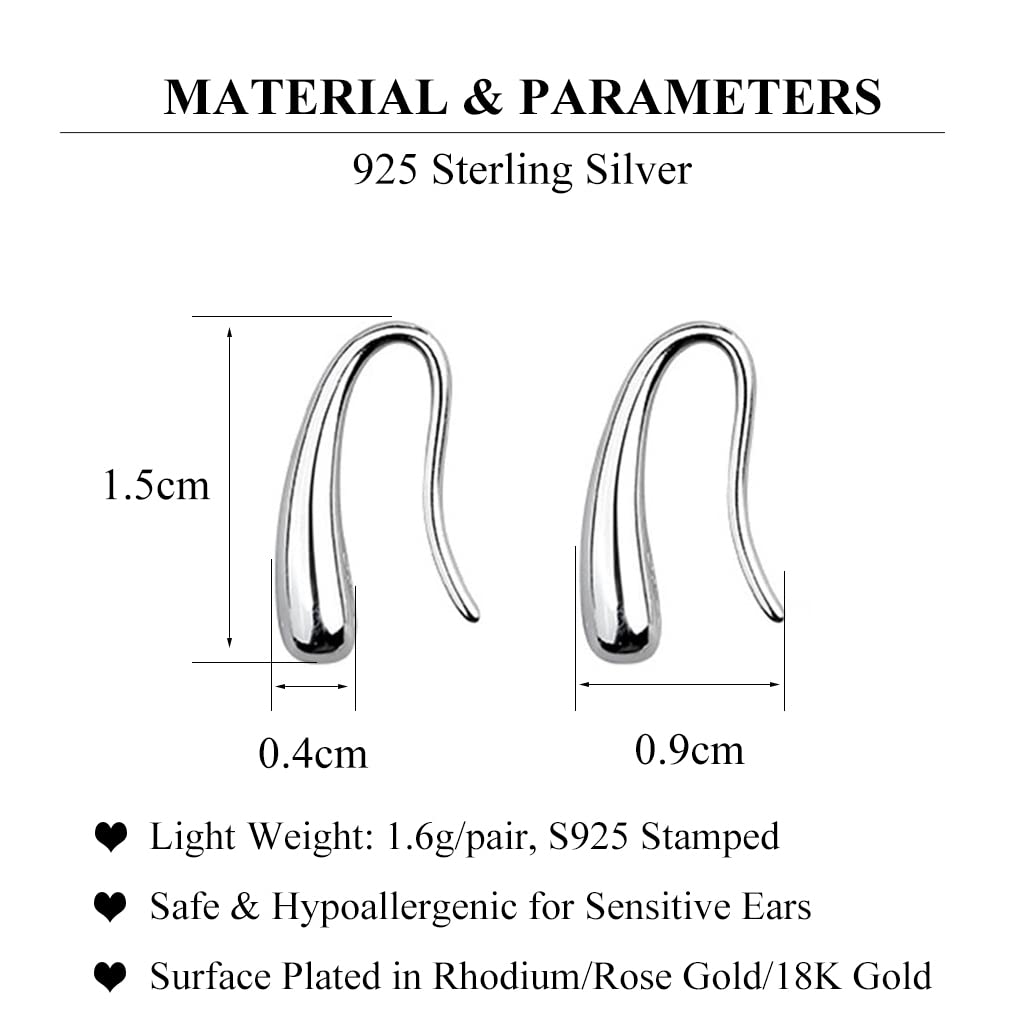 SLUYNZ 925 Sterling Silver Teardrop Earrings Drop for Women Teen Girls Waterdrop Earrings Small Hook Earrings (A-Silver)