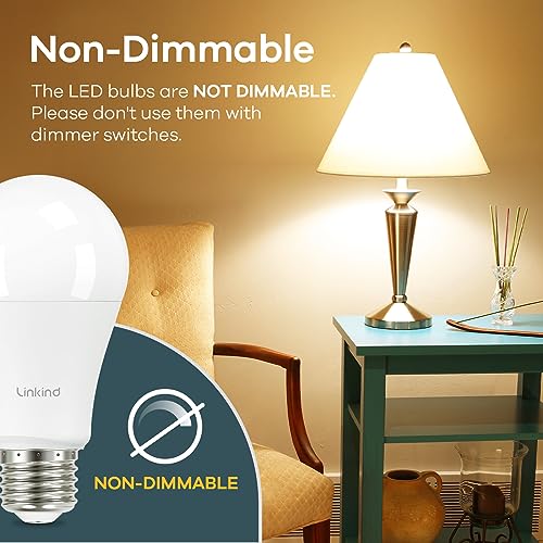 Linkind A19 LED Light Bulb, 100W Equivalent Light Bulbs, 14W 2700K Soft White, 1600 Lumens Non-Dimmable LED Bulb, E26 Standard Base Bulbs for Home Kitchen Bedroom Living Room, UL Listed, 4-Pack