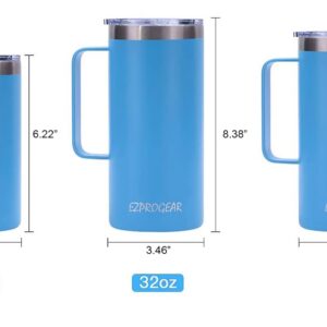 Ezprogear 32 oz Stainless Steel Coffee Mug Double Wall Vacuum Insulated Water Tumbler with Handle, Lid and Straws (32 oz, Sky Blue)