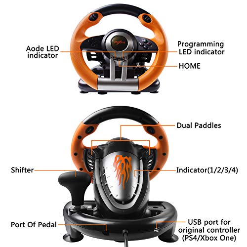 Game Racing Wheel, PXN-V3II 180°Competition Volante with Universal USB Port and with Pedal, Suitable wheel for PC, Xbox Series X|S, Xbox One PS3, PS4, Nintendo Switch - Orange