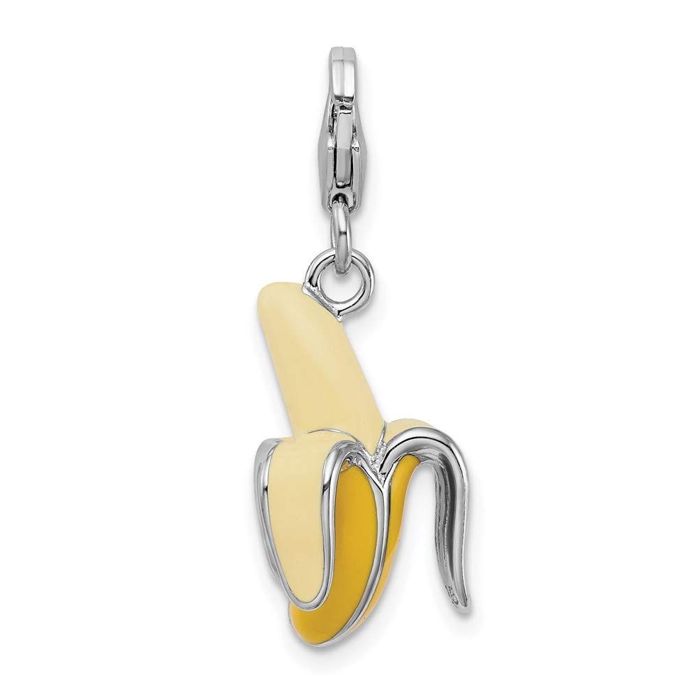 Sterling Silver Amore La Vita Rhod-pl Enameled 3-D Peeled Banana Charm 40mm 12mm style QCC732