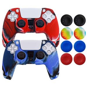 ps5 controller skin,hikfly silicone cover for sony playstation5 controller grip skin protector faceplates kits video games(2x cover with 8 x thumb grips caps)(camored,camoblue)