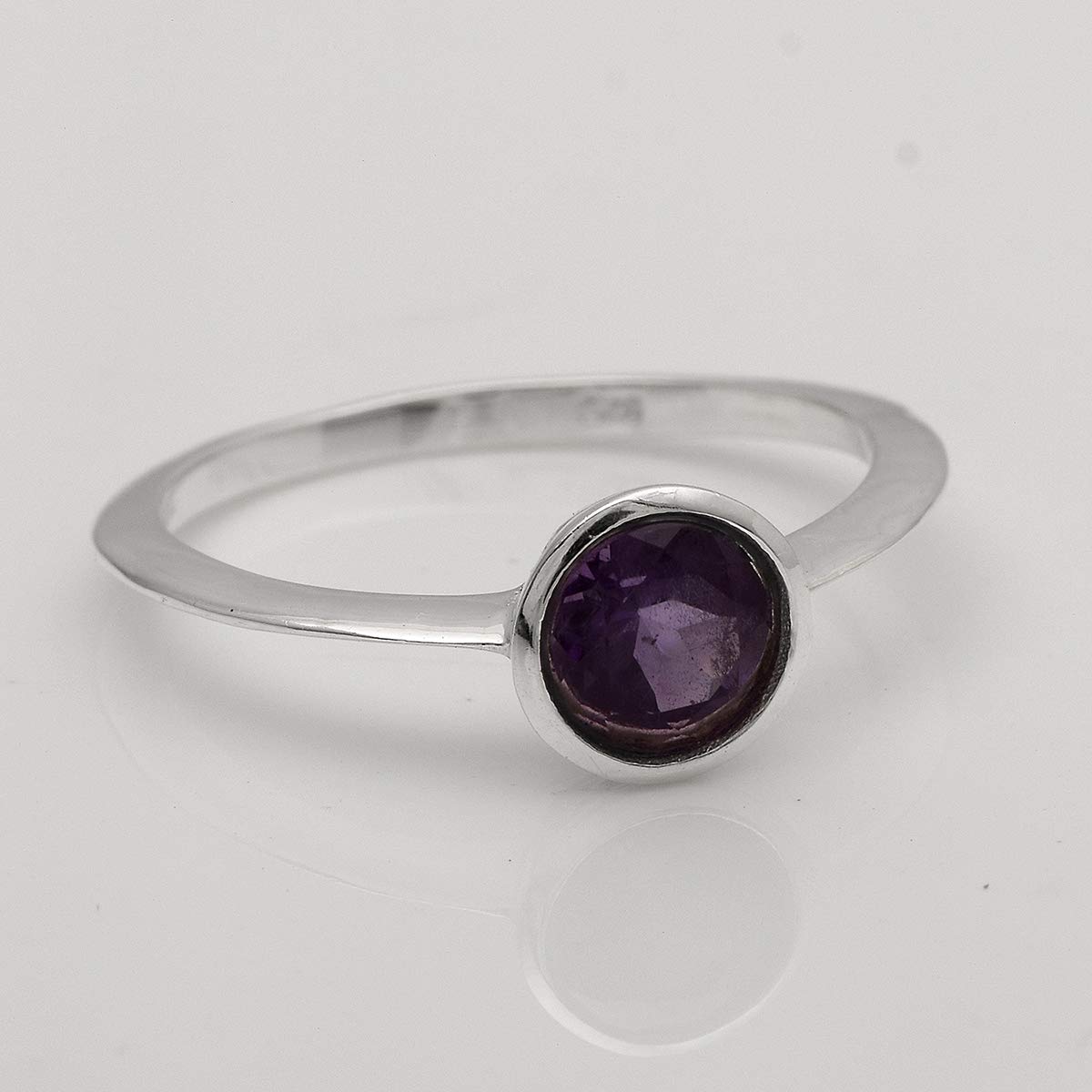 Natural Tanzanite 6 MM Round 925 Sterling Silver Women Stackable Ring (7)