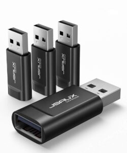 jsaux usb data blocker, (4-pack) usb-a defender only for quick charge, protect against juice jacking, refuse hacking provide safe charging- black