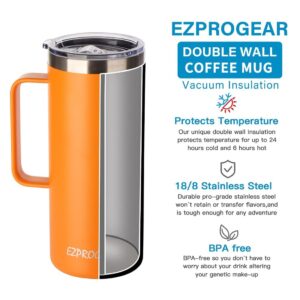 Ezprogear 32 oz Stainless Steel Coffee Mug Double Wall Vacuum Insulated Water Tumbler with Handle, Lid and Straws (32 oz, Sky Blue)