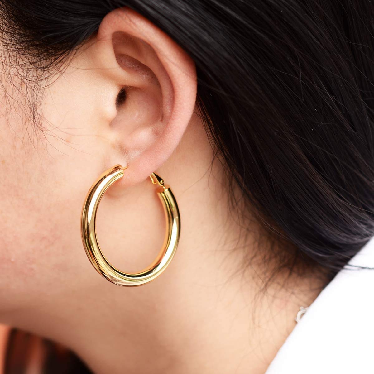 14k Gold Plated Thick Gold Hoop Earrings Lightweight Hollow Tube Earings for Women Hypoallergenic Chunky Gold Hoop Earrings 40mm