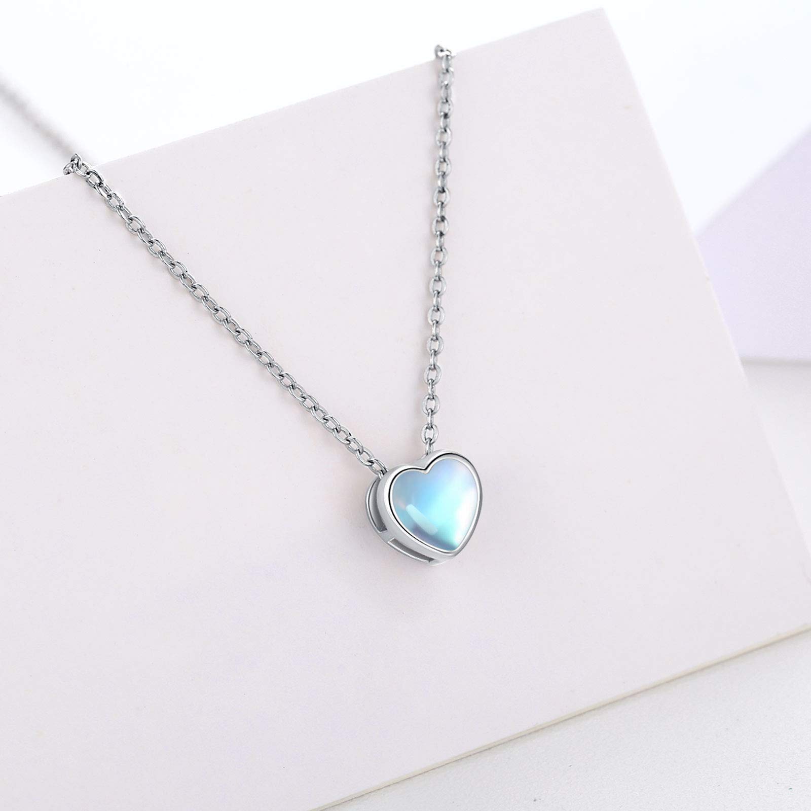 CUOKA MIRACLE Moonstone Necklace Heart Necklaces 925 Sterling Silver Heart Pendant Hypoallergenic Heart Moonstone Necklace Jewelry Gift for Women Christmas Day Gifts