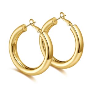 14k gold plated thick gold hoop earrings lightweight hollow tube earings for women hypoallergenic chunky gold hoop earrings 40mm