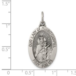 Sterling Silver Antiqued Our Lady of Mount Carmel Medal 31mm 16mm style QC5575