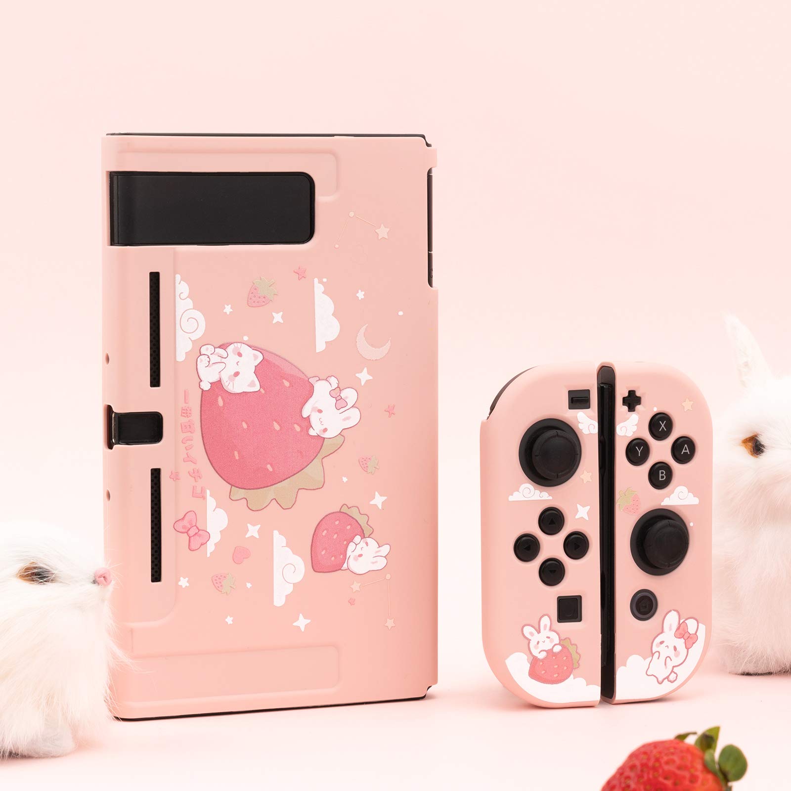 GeekShare Protective Case for Switch, Soft TPU Slim Case Cover Compatible with Nintendo Switch Console and Joy-Con (Strawberry Bunny)