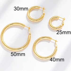 14k Gold Plated Thick Gold Hoop Earrings Lightweight Hollow Tube Earings for Women Hypoallergenic Chunky Gold Hoop Earrings 40mm