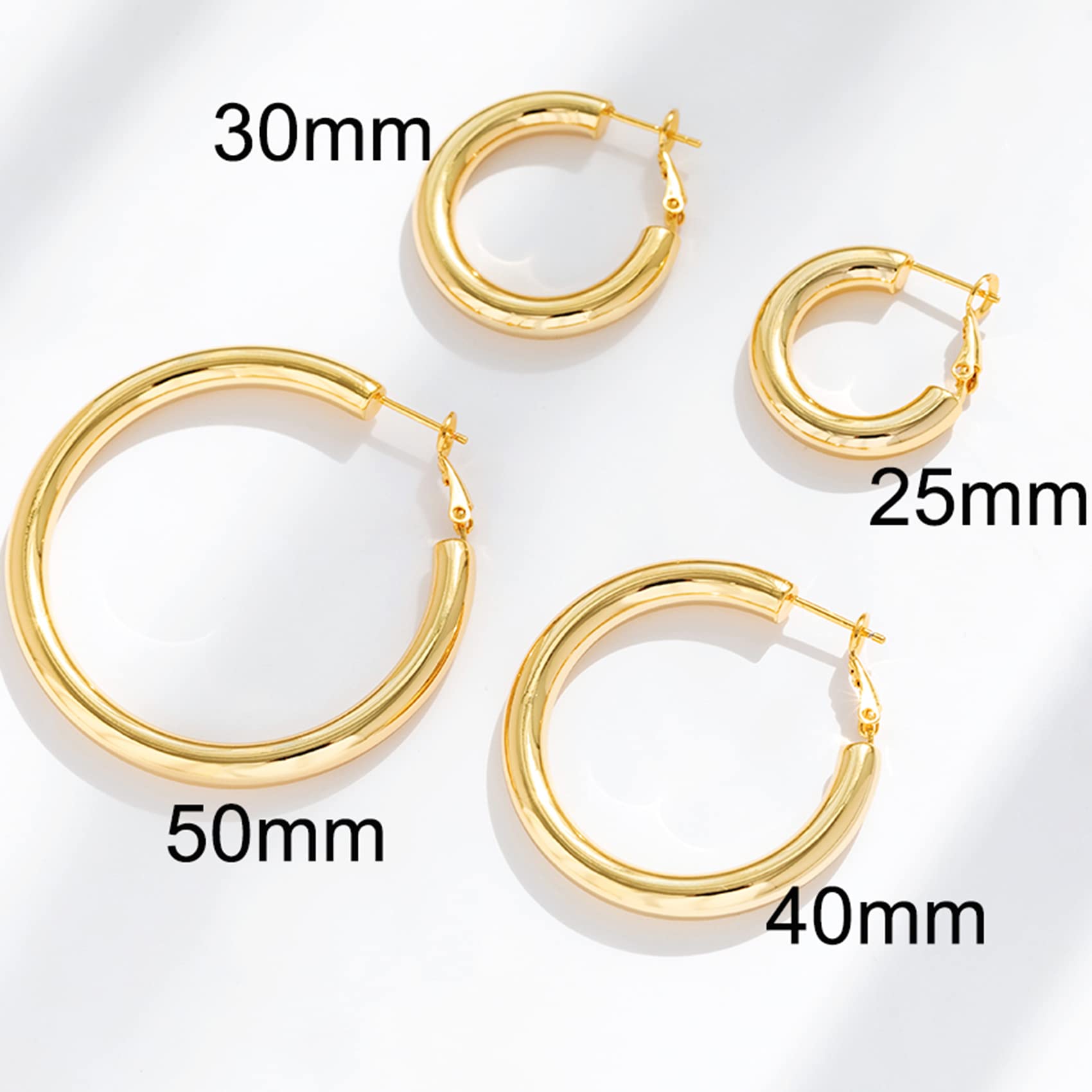 14k Gold Plated Thick Gold Hoop Earrings Lightweight Hollow Tube Earings for Women Hypoallergenic Chunky Gold Hoop Earrings 40mm