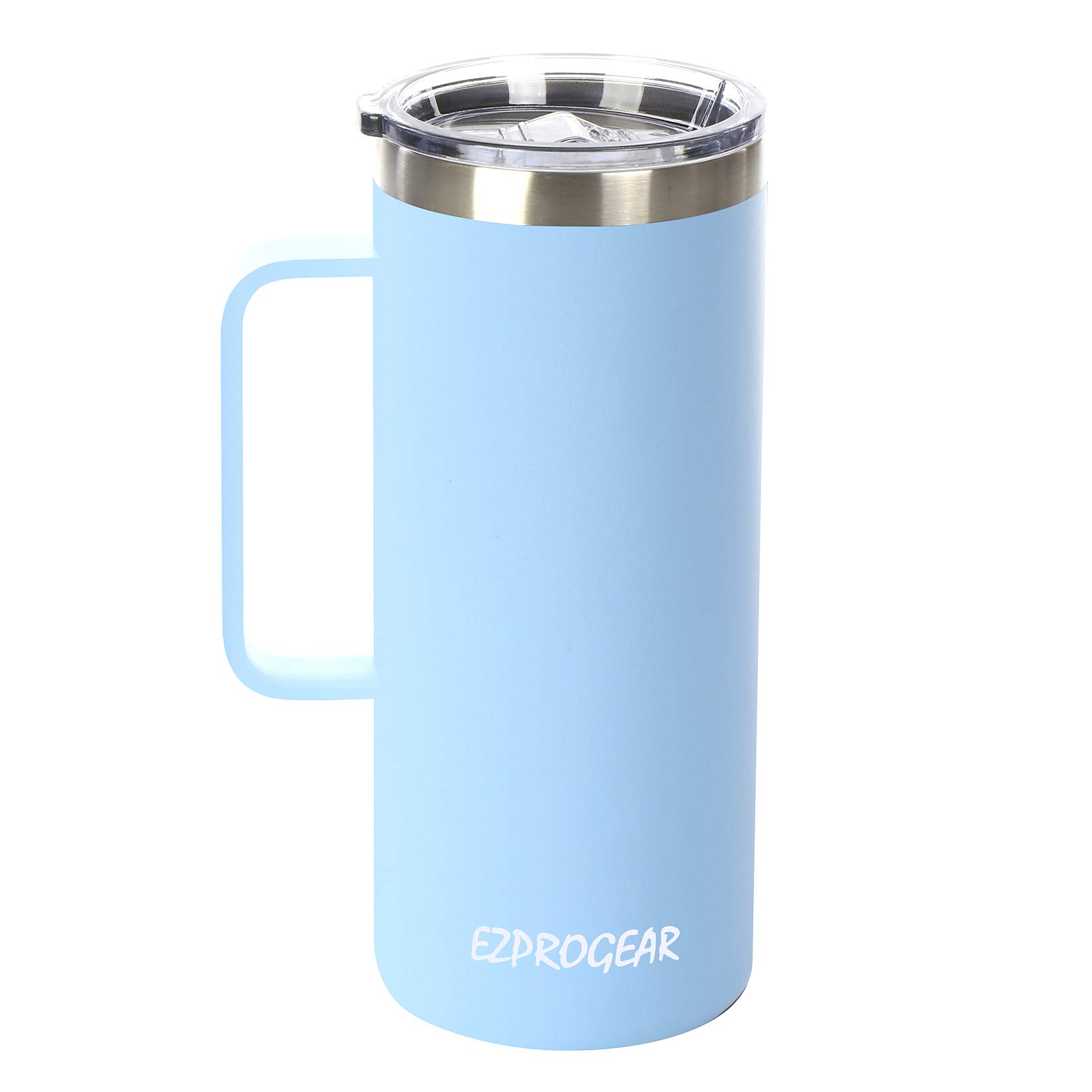 Ezprogear 32 oz Stainless Steel Coffee Mug Double Wall Vacuum Insulated Water Tumbler with Handle, Lid and Straws (32 oz, Sky Blue)