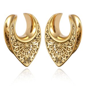 casvort 2 pcs 8mm (0g) hypoallergenic 316 stainless steel gold floral saddle hangers tunnels reverse saddle gauges piercing body jewelry