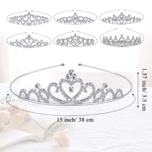 Hicarer 6 Pieces Girls Crystal Tiara Heart Rhinestone Tiara Crown Princess Crystal Headband for Wedding Prom Birthday Party (Delicate Style)