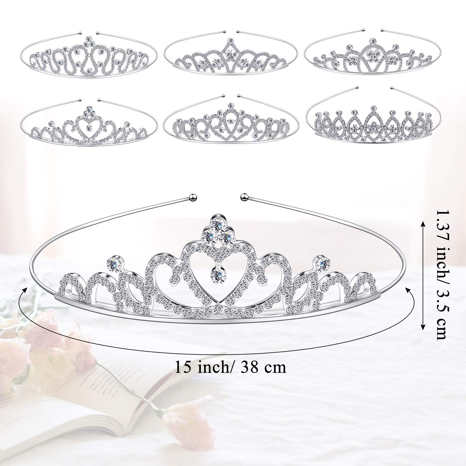 Hicarer 6 Pieces Girls Crystal Tiara Heart Rhinestone Tiara Crown Princess Crystal Headband for Wedding Prom Birthday Party (Delicate Style)