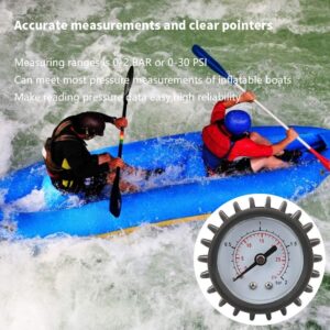 Simlug PVC Inflatable Boat Barometer, 0‑2 BAR/0‑30 PSI Rubber Dinghy Unidirectional Pressure Gauge for Inflatable Boats, Support Plates