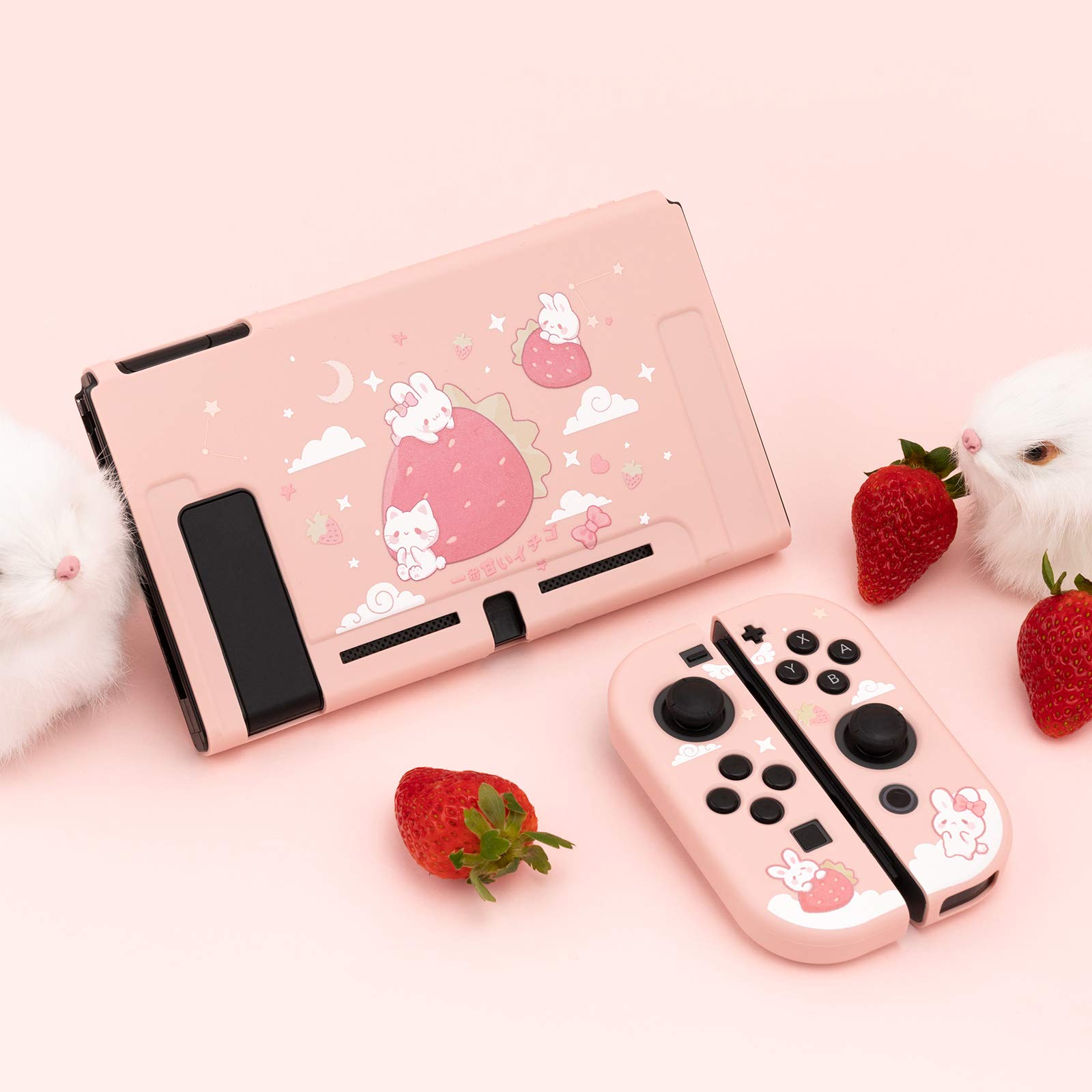 GeekShare Protective Case for Switch, Soft TPU Slim Case Cover Compatible with Nintendo Switch Console and Joy-Con (Strawberry Bunny)