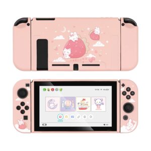 geekshare protective case for switch, soft tpu slim case cover compatible with nintendo switch console and joy-con (strawberry bunny)