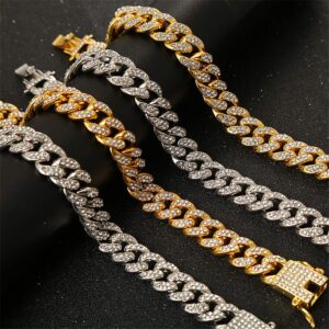 kelistom Cuban Link Anklet Bracelet for Women Men Hip-hop 18K Gold/White Gold Plated Iced Out Rhinestones Filled Chain Ankle Bracelets, 9" 10" 11"