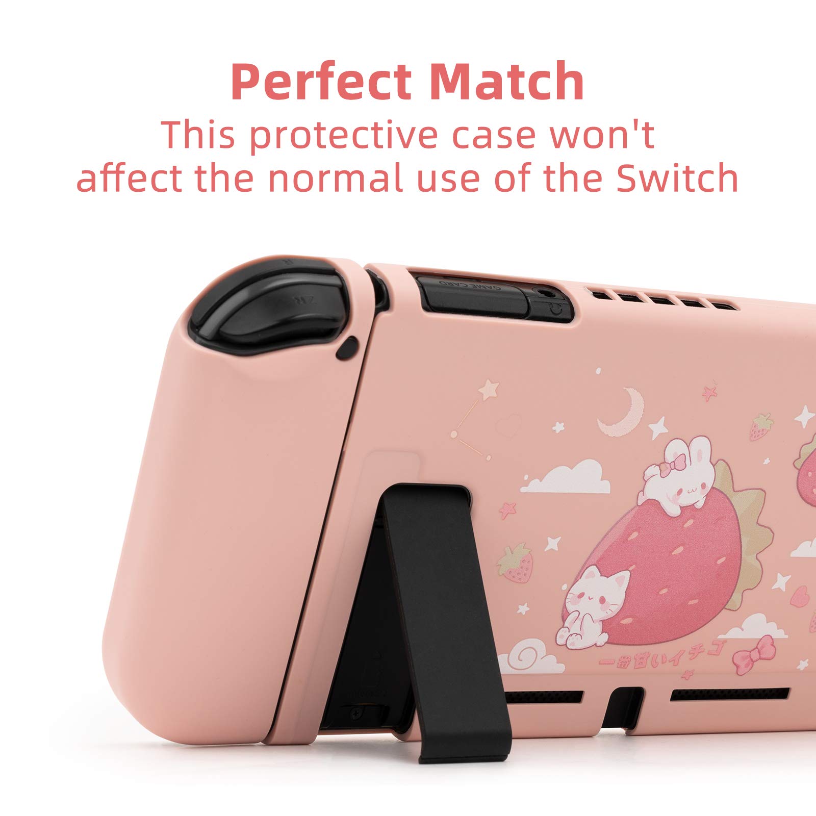 GeekShare Protective Case for Switch, Soft TPU Slim Case Cover Compatible with Nintendo Switch Console and Joy-Con (Strawberry Bunny)