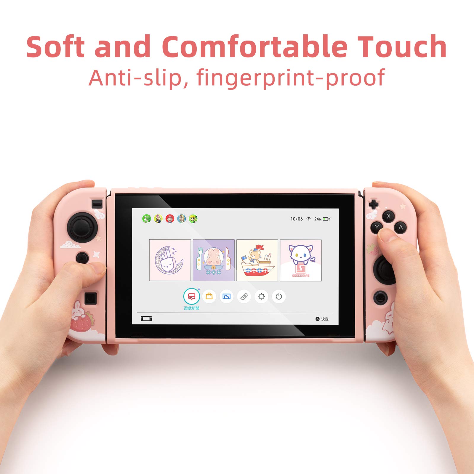 GeekShare Protective Case for Switch, Soft TPU Slim Case Cover Compatible with Nintendo Switch Console and Joy-Con (Strawberry Bunny)