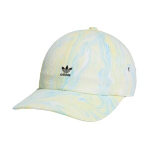 adidas originals women's mini logo relaxed adjustable cap, ambient sky blue/pulse yellow/black, one size