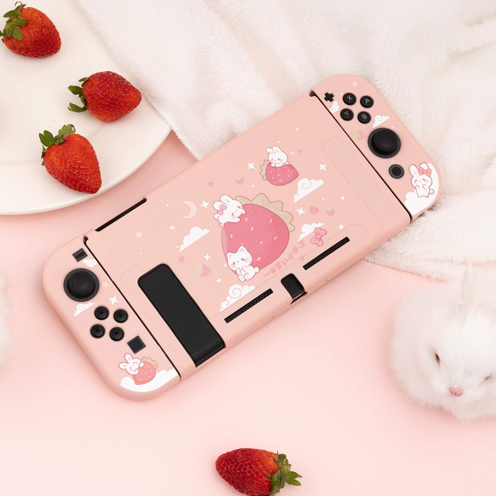 GeekShare Protective Case for Switch, Soft TPU Slim Case Cover Compatible with Nintendo Switch Console and Joy-Con (Strawberry Bunny)