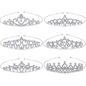 hicarer 6 pieces girls crystal tiara heart rhinestone tiara crown princess crystal headband for wedding prom birthday party (delicate style)