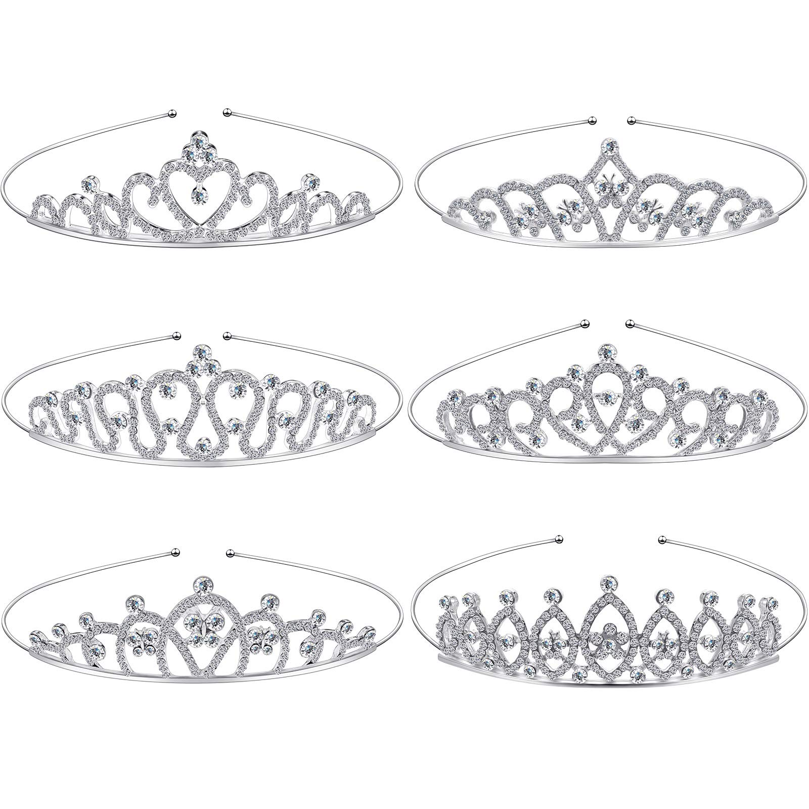 Hicarer 6 Pieces Girls Crystal Tiara Heart Rhinestone Tiara Crown Princess Crystal Headband for Wedding Prom Birthday Party (Delicate Style)