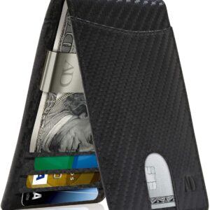 Access Denied Carbon Fiber Leather Mens Wallet - Slim Money Clip Bifold Wallets For Men RFID Front Pocket Thin Credit Card Holder - Gifts For Men