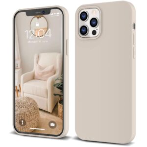 icesword iphone 12 case and iphone 12 pro case 6.1” (2020),liquid silicone case cover, soft microfiber cloth,matte light beige tan cream warm sand pearl cute,gel rubber drop protective 12/12p - stone