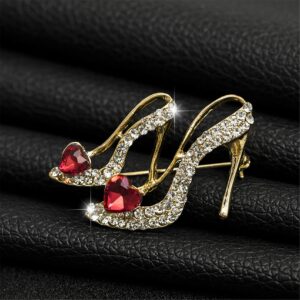 LKEEP Ladies Crystal Rhinestone High Heel Princess Shoes Brooches Women Stylish Charm Brooch Pin