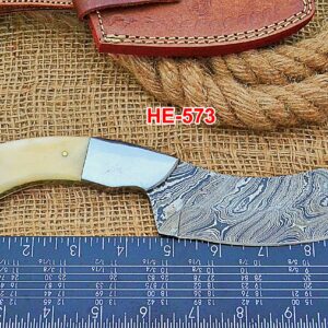 HUNTEX Handmade Hand-Forged Twist Pattern Damascus Steel 9 Inch Long Full Tang Natural Camel Bone Handle Razor Sharp Hunting Camping Cleaver Knife w/Genuine Leather Sheath