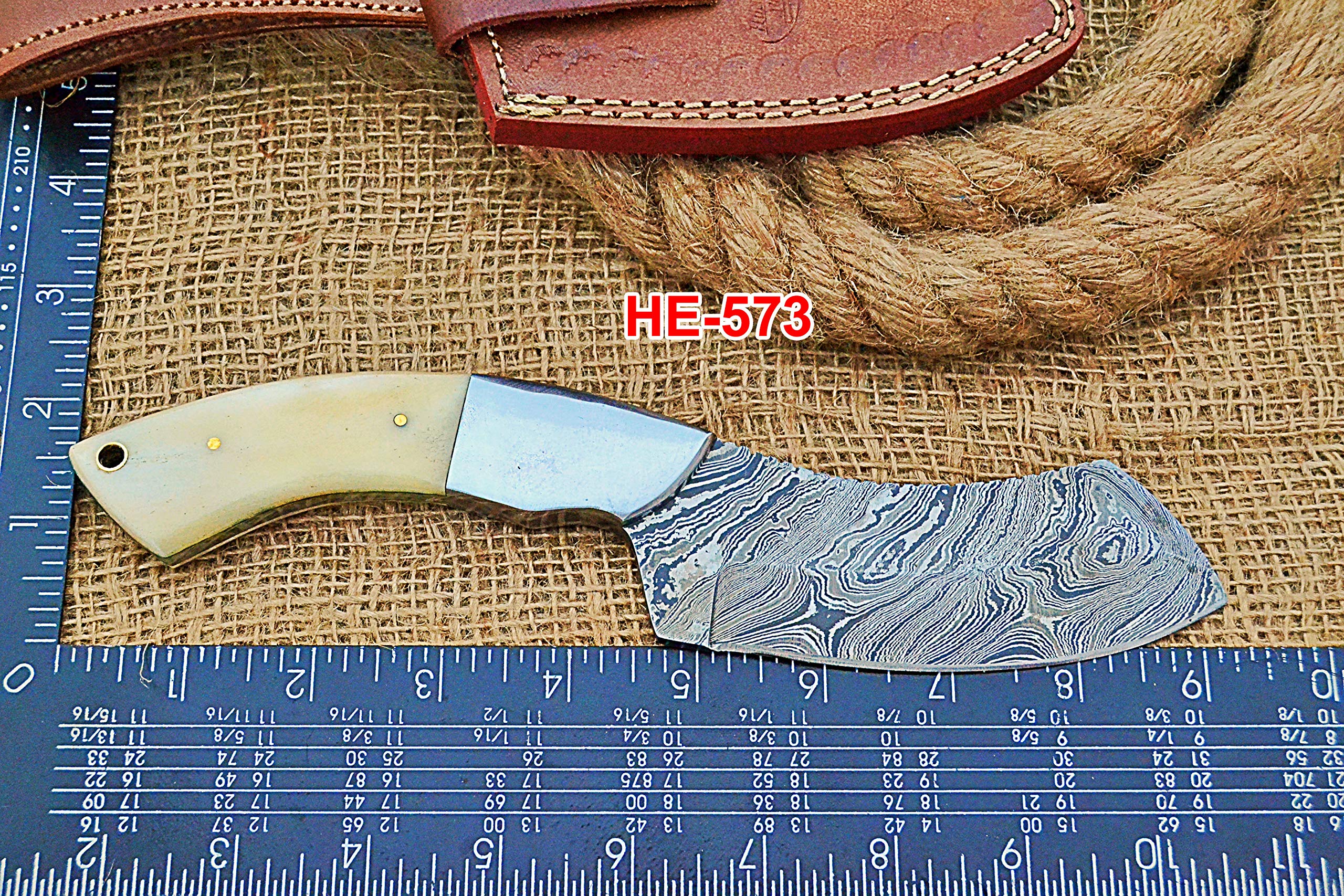 HUNTEX Handmade Hand-Forged Twist Pattern Damascus Steel 9 Inch Long Full Tang Natural Camel Bone Handle Razor Sharp Hunting Camping Cleaver Knife w/Genuine Leather Sheath