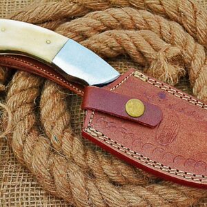 HUNTEX Handmade Hand-Forged Twist Pattern Damascus Steel 9 Inch Long Full Tang Natural Camel Bone Handle Razor Sharp Hunting Camping Cleaver Knife w/Genuine Leather Sheath